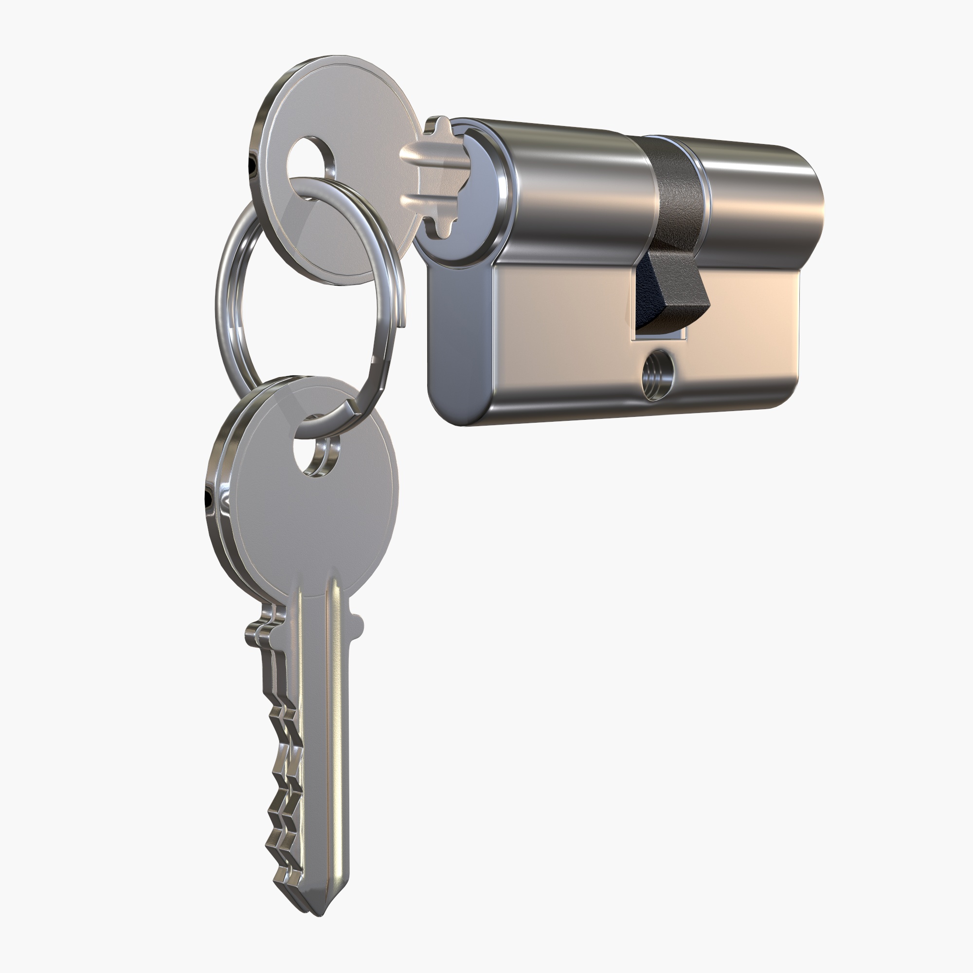 Euro Profile Cylinder Barrel Lock with keys PBR 3D Model - 3dmstock.com