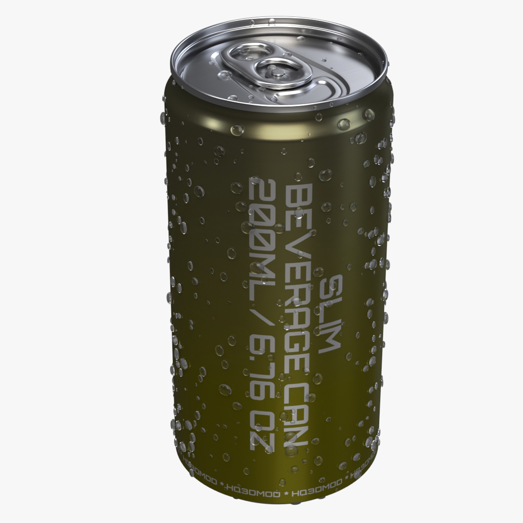 Slim beverage can water drops 200 ml 6.76 oz PBR 3D Model - 3dmstock.com