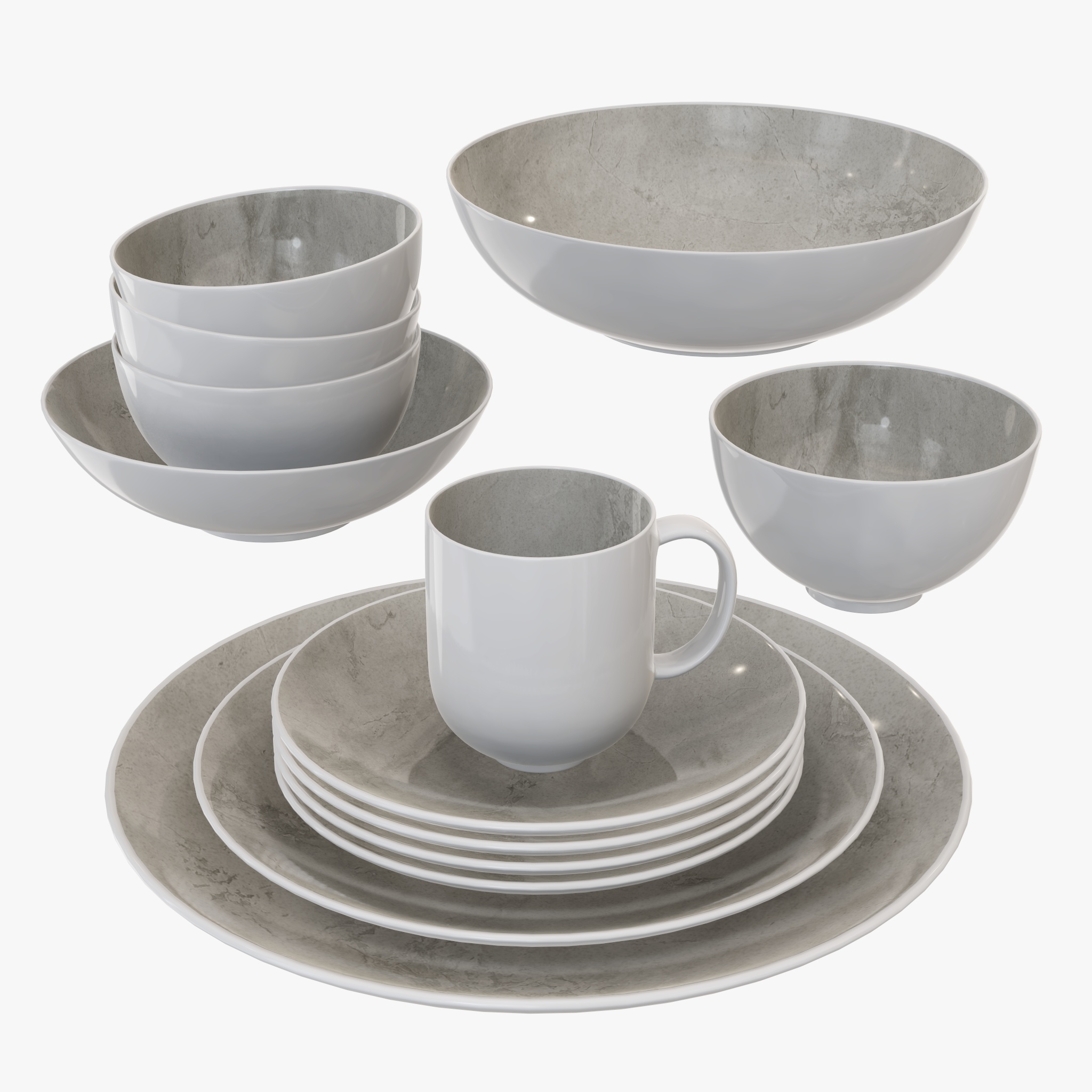 Dinnerware set 02 bowl mug dinner salad plate platter PBR 3D Model ...