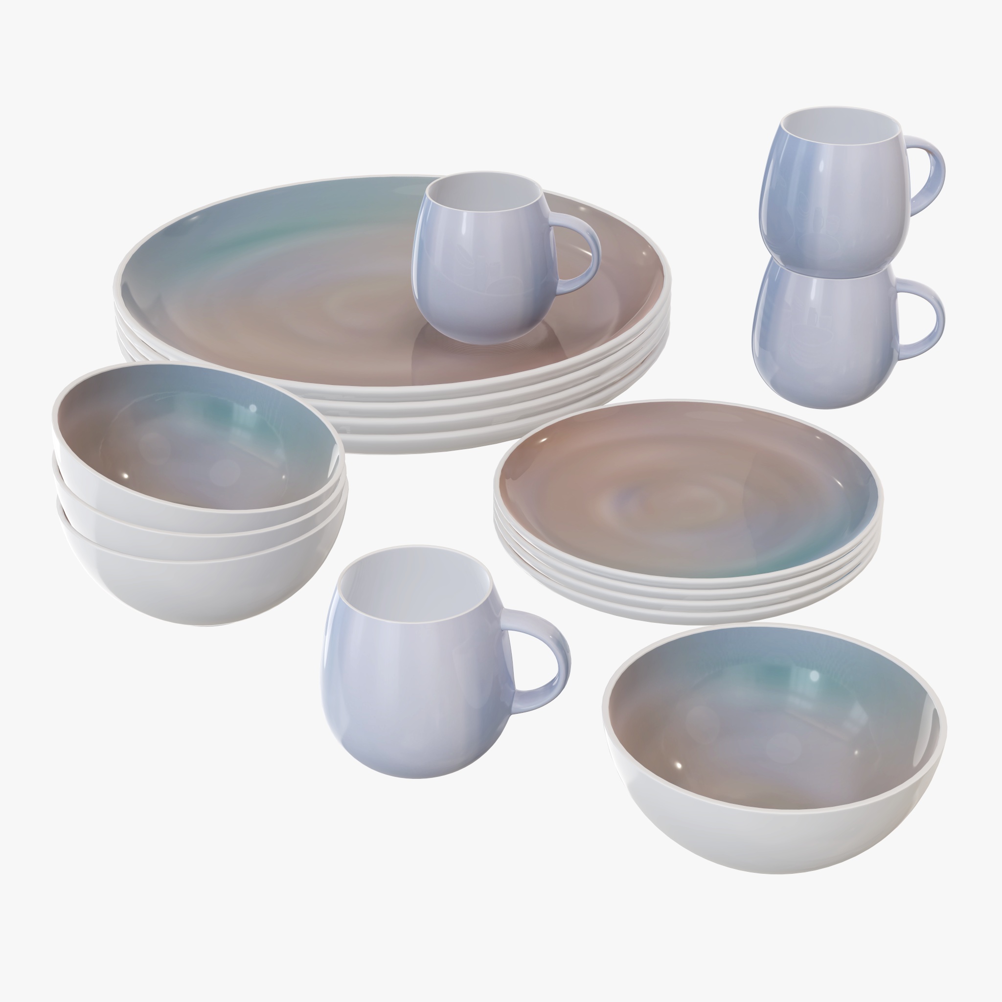 Dinnerware set 03 bowl mug dinner plate platter PBR 3D Model - 3dmstock.com