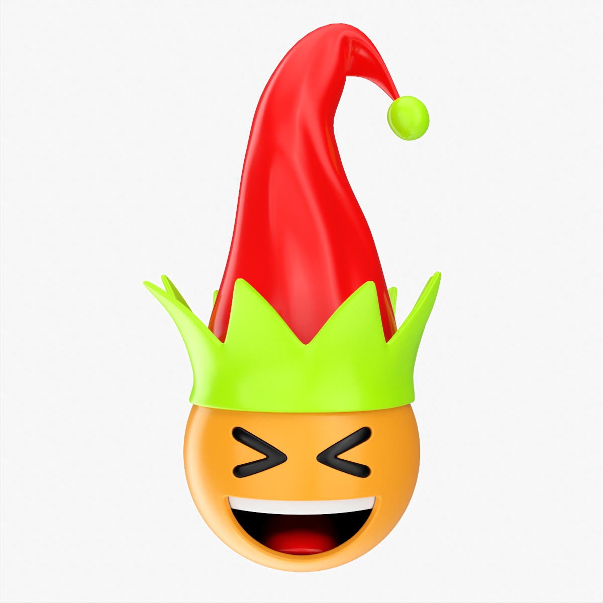 Emoji 090 Laughing With Elf Hat PBR 3D Model - 3dmstock.com