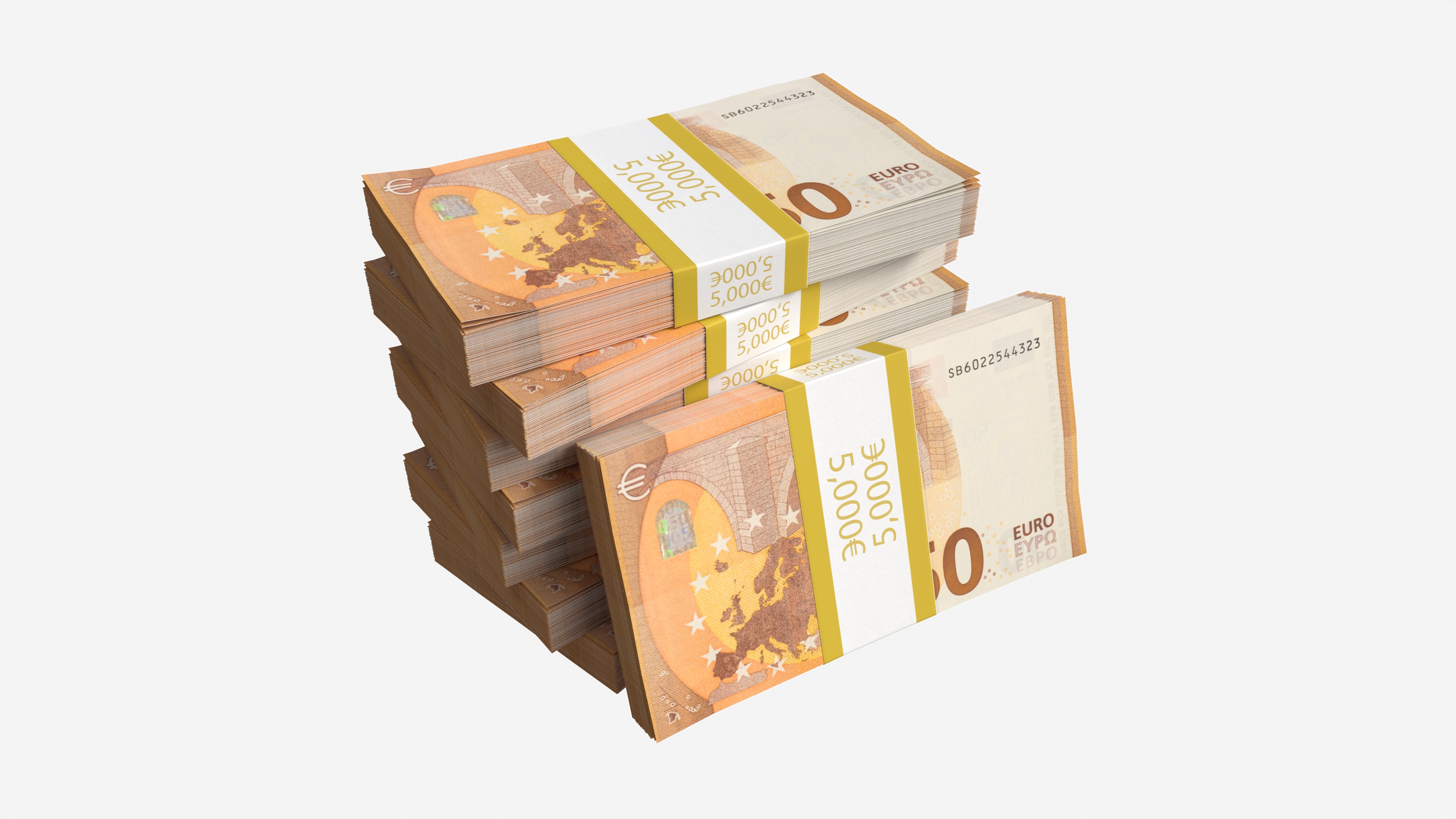 Euro banknote bundles medium set PBR 3D Model - 3dmstock.com
