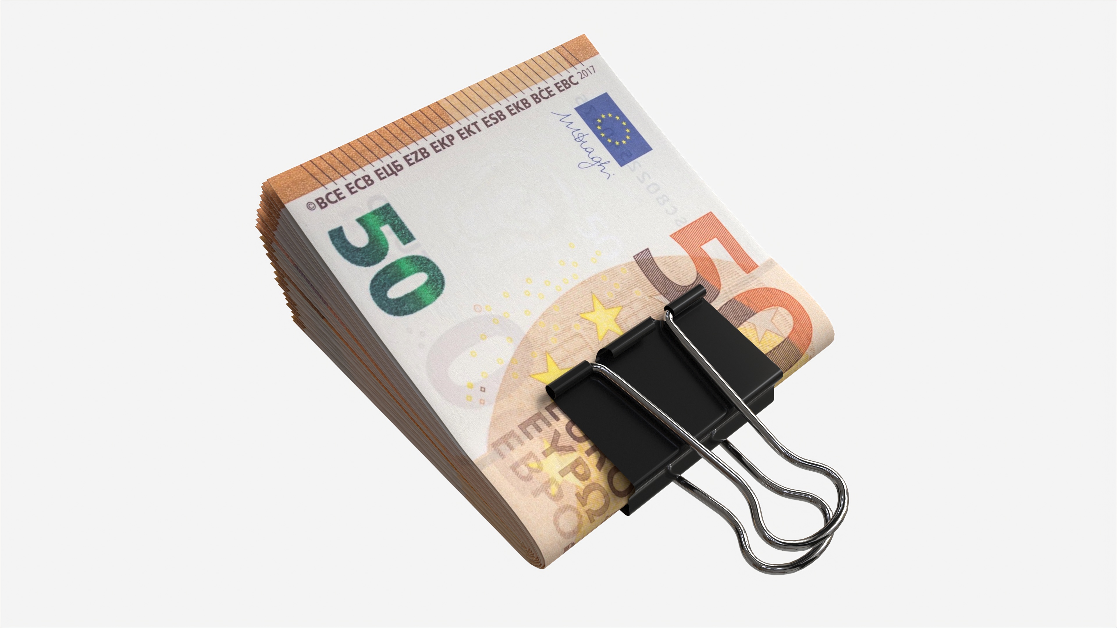 Euro banknotes folded with clip 01 PBR 3D Model - 3dmstock.com