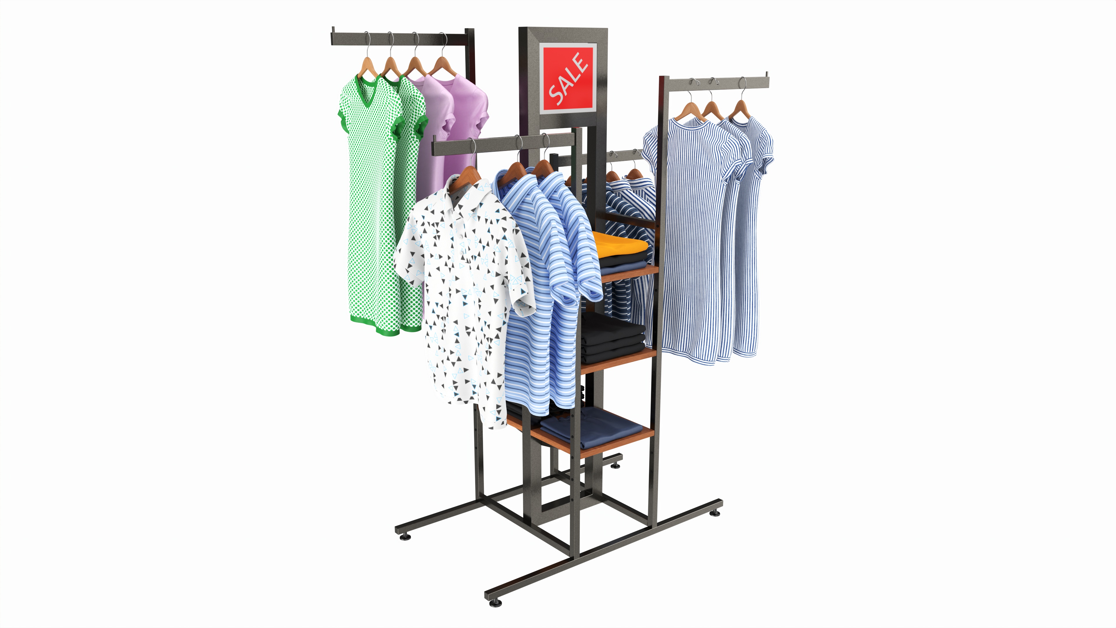 Store 4-way Square Tube Clothing Rack PBR 3D Model - 3dmstock.com