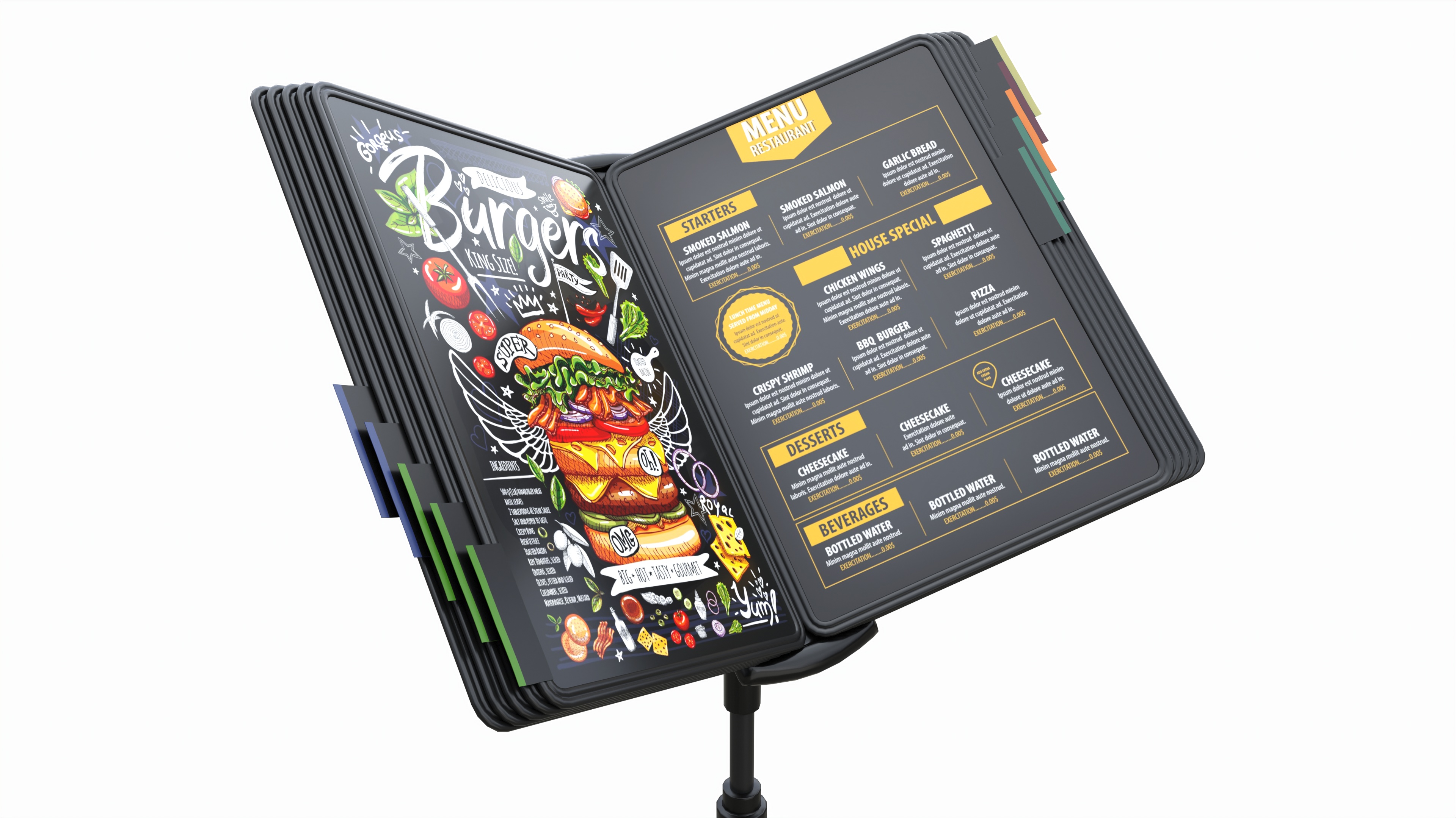 Menus File Flip Organizer on Stand PBR 3D Model - 3dmstock.com