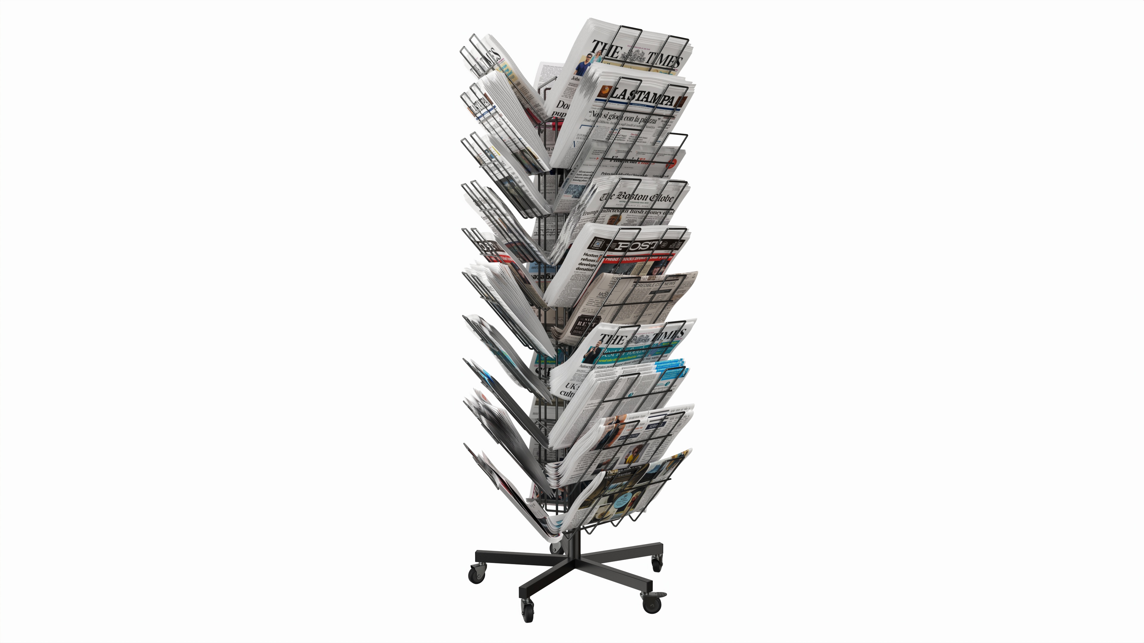 Rotating Newspaper Magazine Stand Display PBR 3D Model - 3dmstock.com